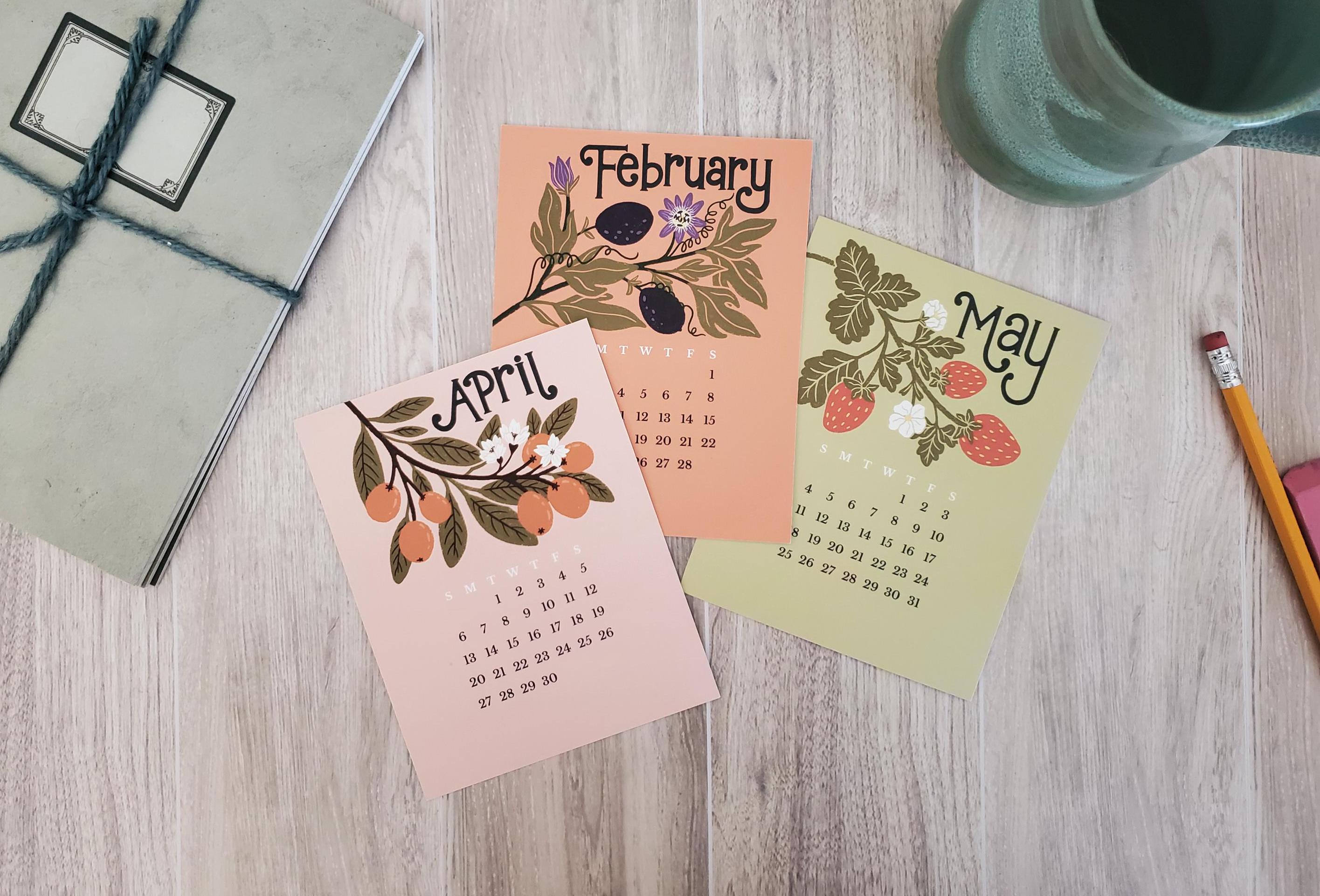 Flowering Fruits Small Desk Calendar 2026 | Illustrated Botanical Table ...