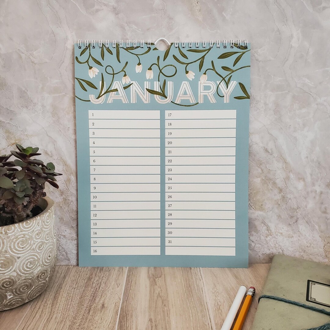 Seasonal Flowers Perpetual Calendar | Botanical Hanging Calendar ...