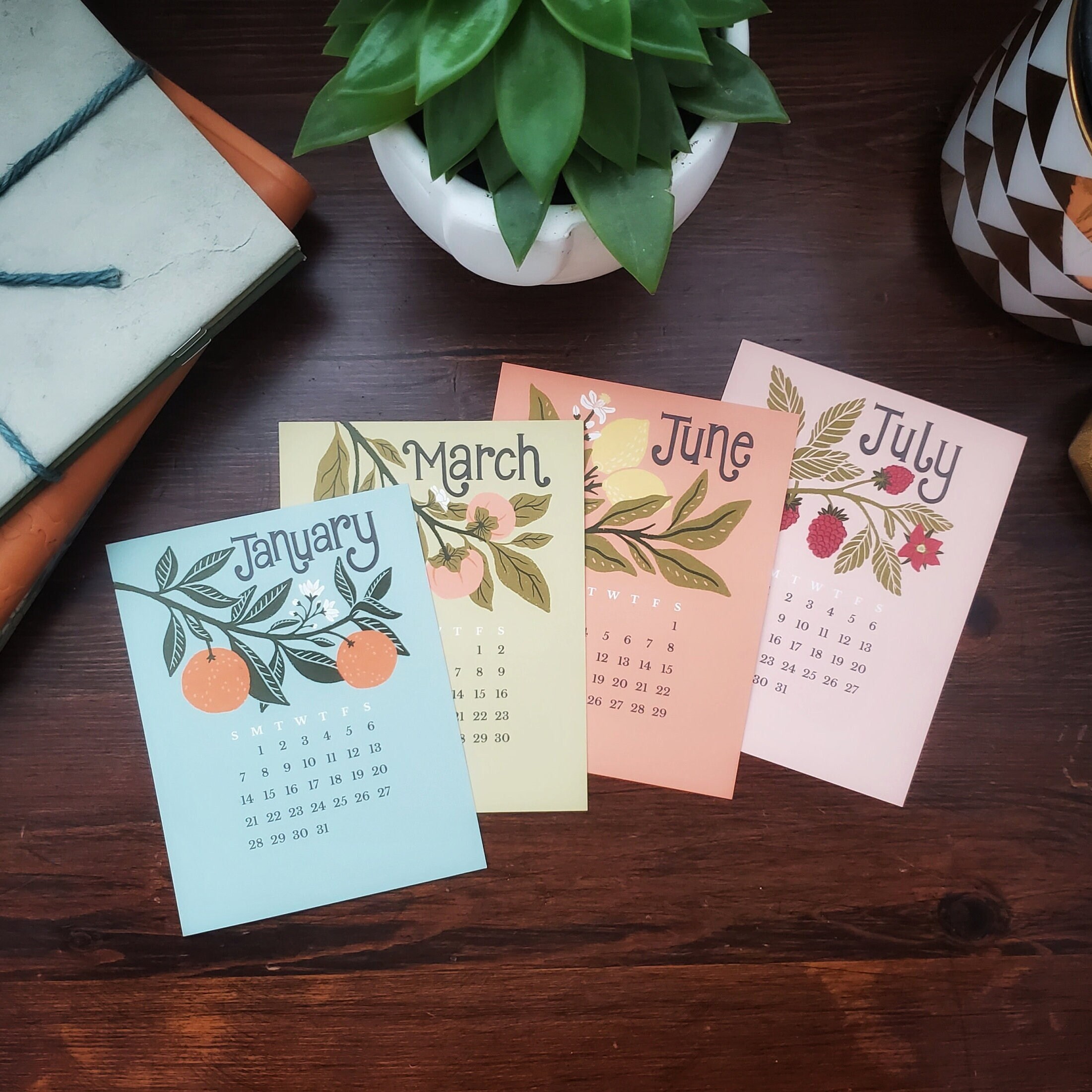 Flowering Fruits Small Desk Calendar 2024 Illustrated Botanical Table ...