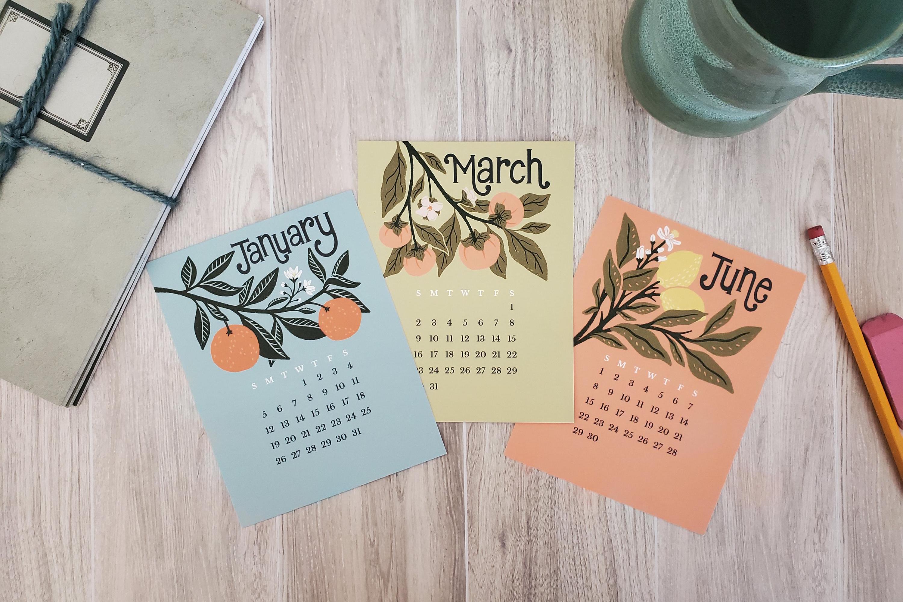 Flowering Fruits Small Desk Calendar 2026 | Illustrated Botanical Table ...