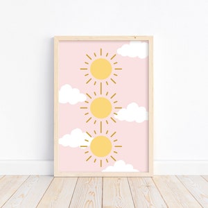 Pink Nursery Sun Print, Printable Play Room Wall Art, Boho Nursery ...