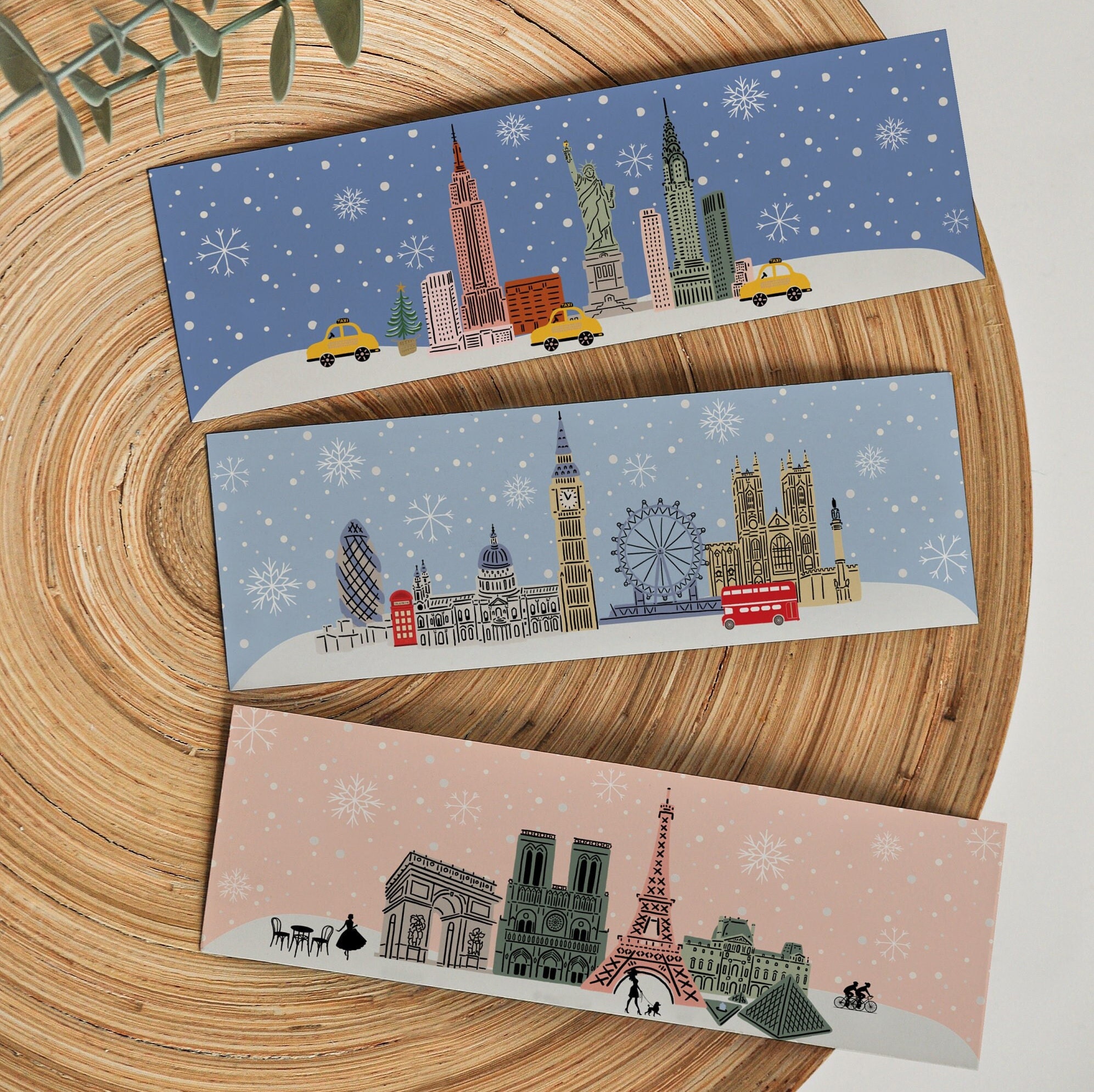 Set of 3 Holiday Bookmarks, NYC Gifts, London Print, Paris Gifts ...