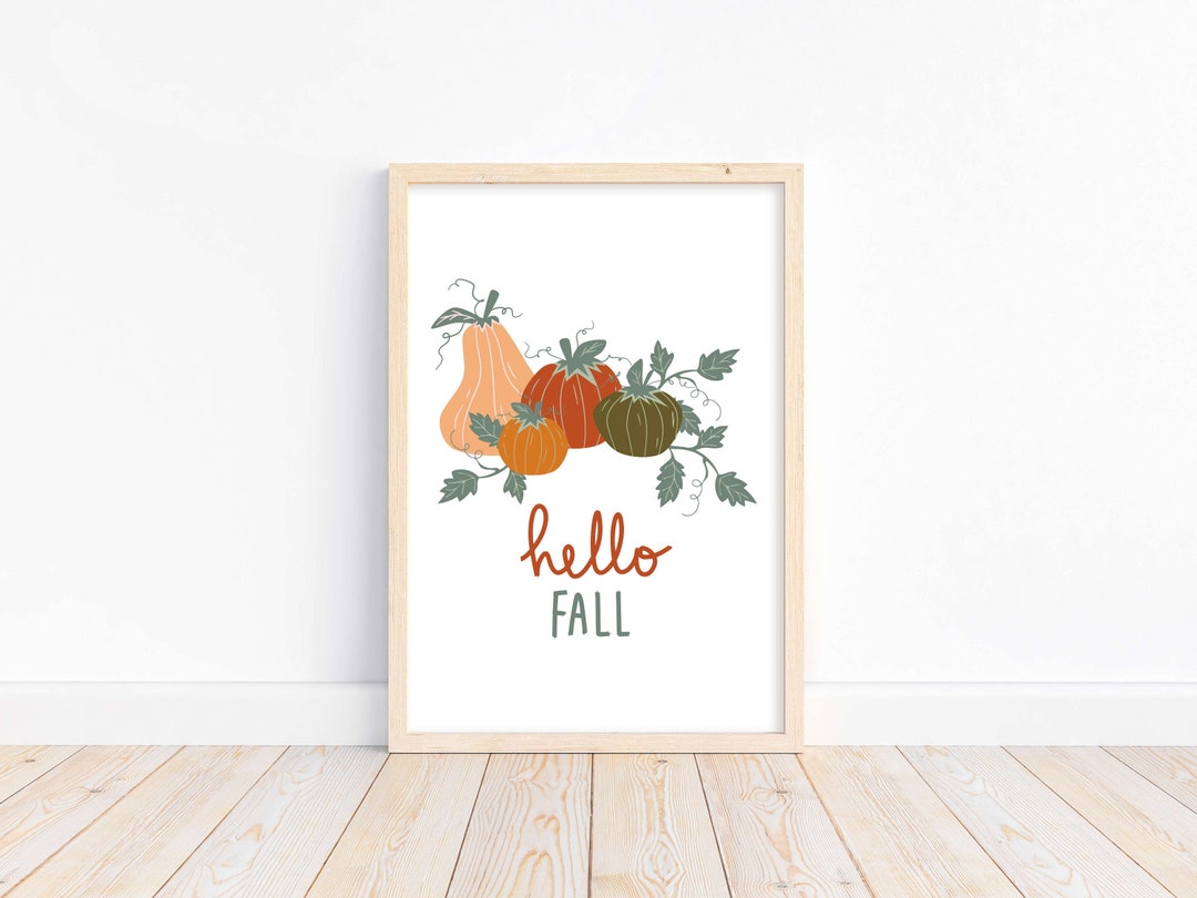 Hello Fall Pumpkin Art Print: Autumn Wall Decor (digital Download ...