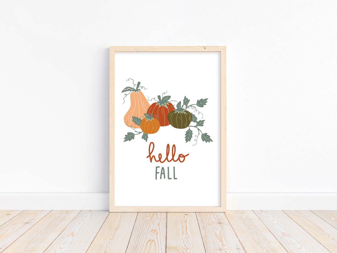 Hello Fall Art Print Pumpkins Halloween Wall Art Autumn - Etsy