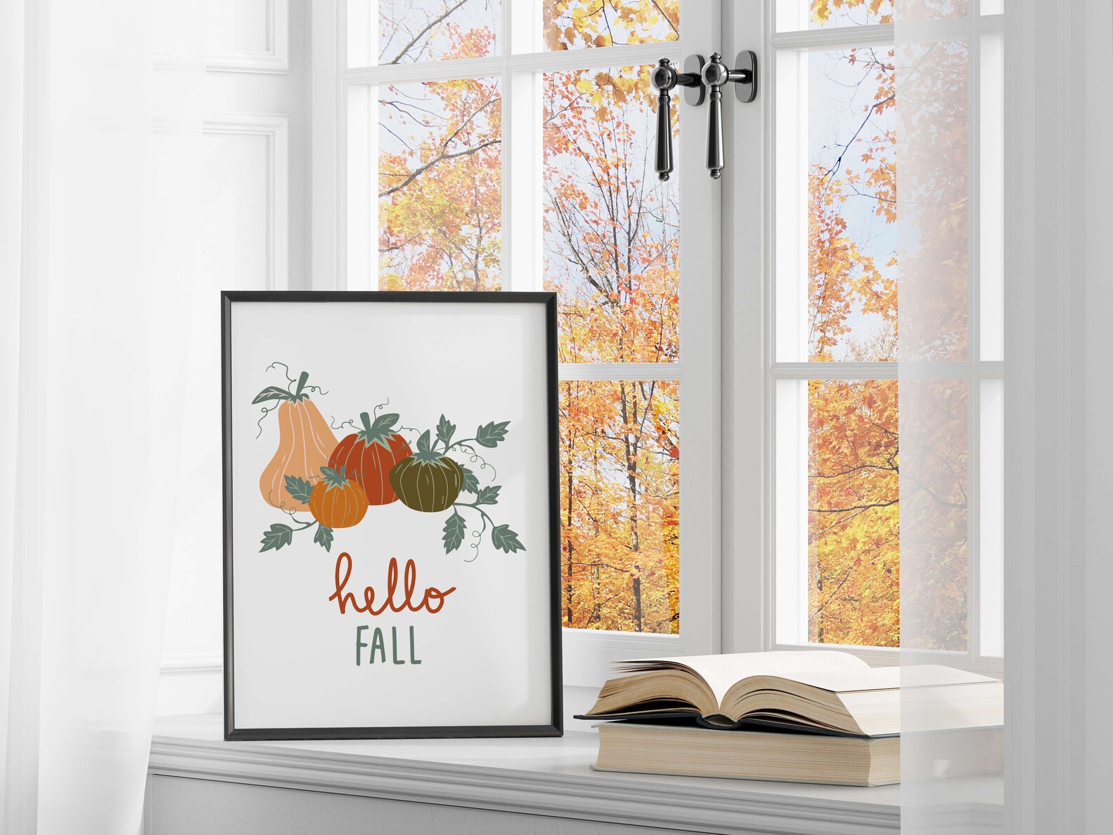 Hello Fall Art Print Pumpkins Halloween Wall Art Autumn - Etsy
