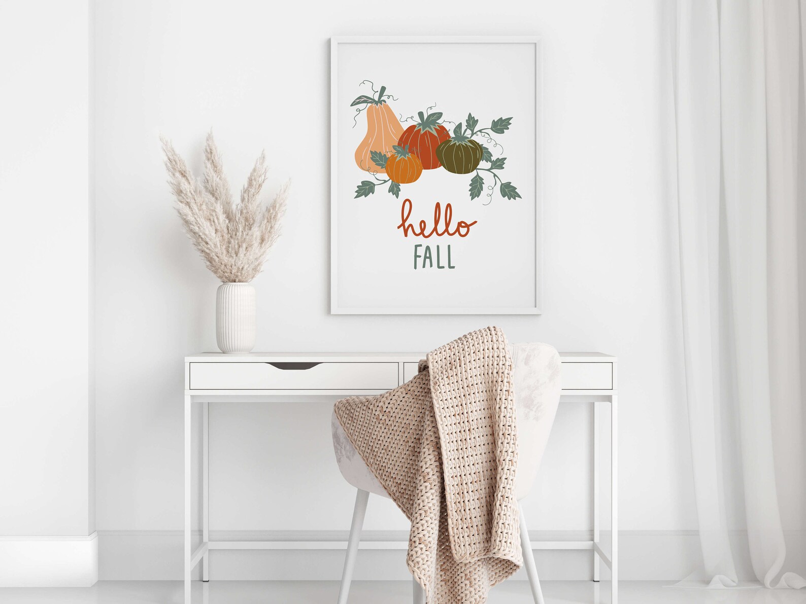 Hello Fall Art Print Pumpkins Halloween Wall Art Autumn - Etsy