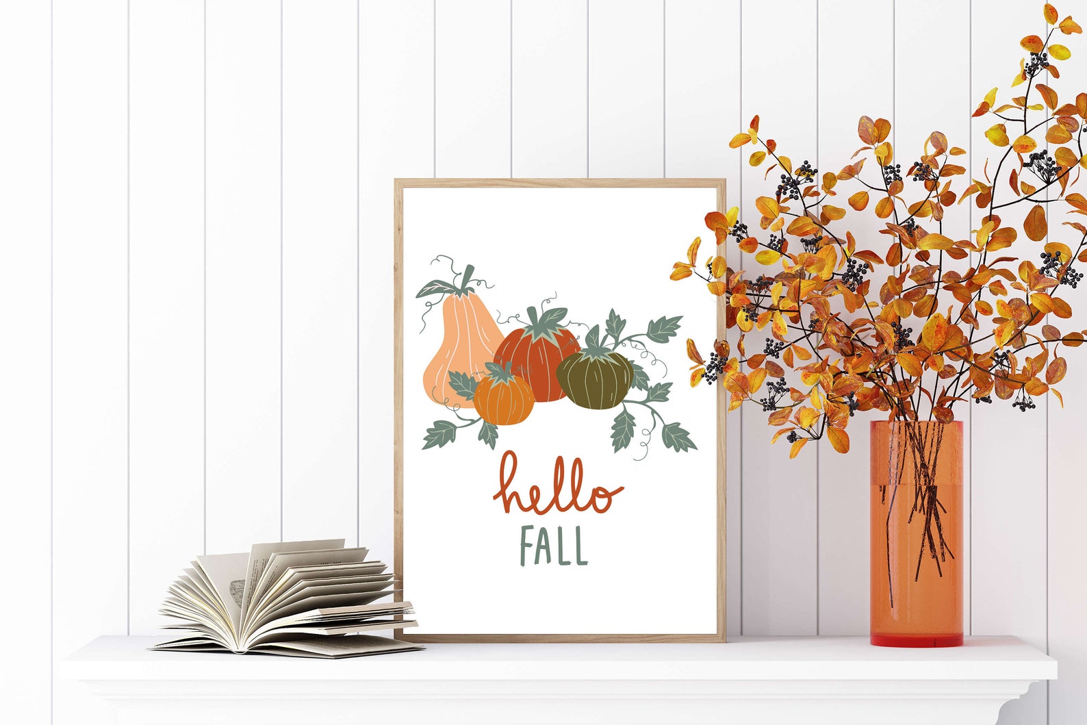 Hello Fall Art Print Pumpkins Halloween Wall Art Autumn - Etsy