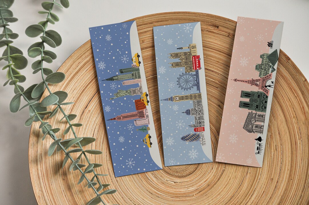 Set of 3 Holiday Bookmarks, NYC Gifts, London Print, Paris Gifts ...