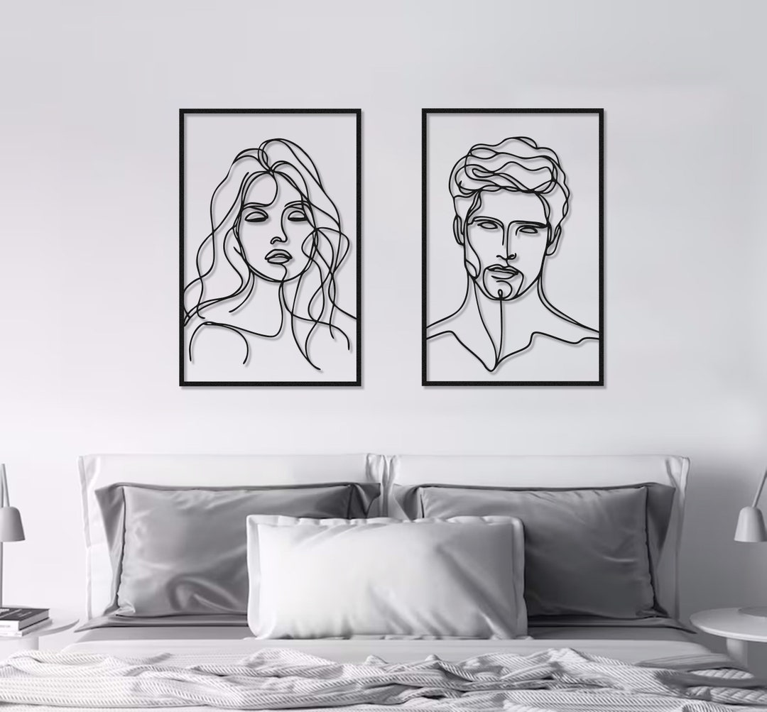 Abstract Face Metal Line Art, Man and Woman Wall Art, Modern Wall Art ...