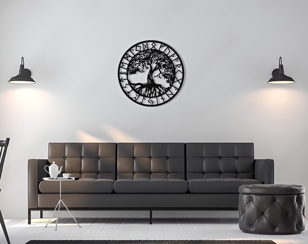 Viking Runes & Tree of Life Metal Wall Art, Morden Vegvísir Wayfinder ...
