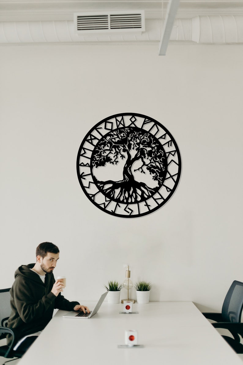 Viking Runes & Tree of Life Metal Wall Art Morden Vegvísir - Etsy