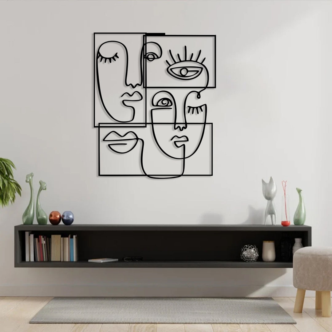 Picasso Cubism Linear Metal Wall Art Modern Wall Decor Faces Wall Sign ...
