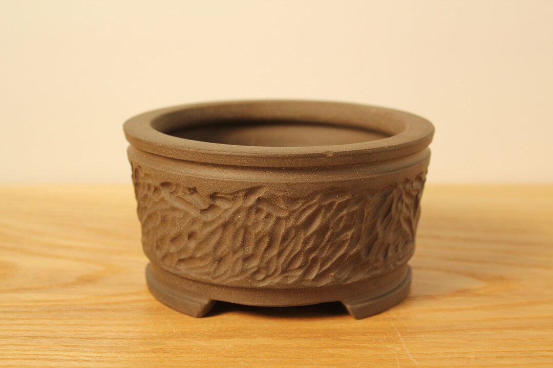 Bonsai Pot Circle Unglazed Hand Carved Textured Drum Pot - Etsy