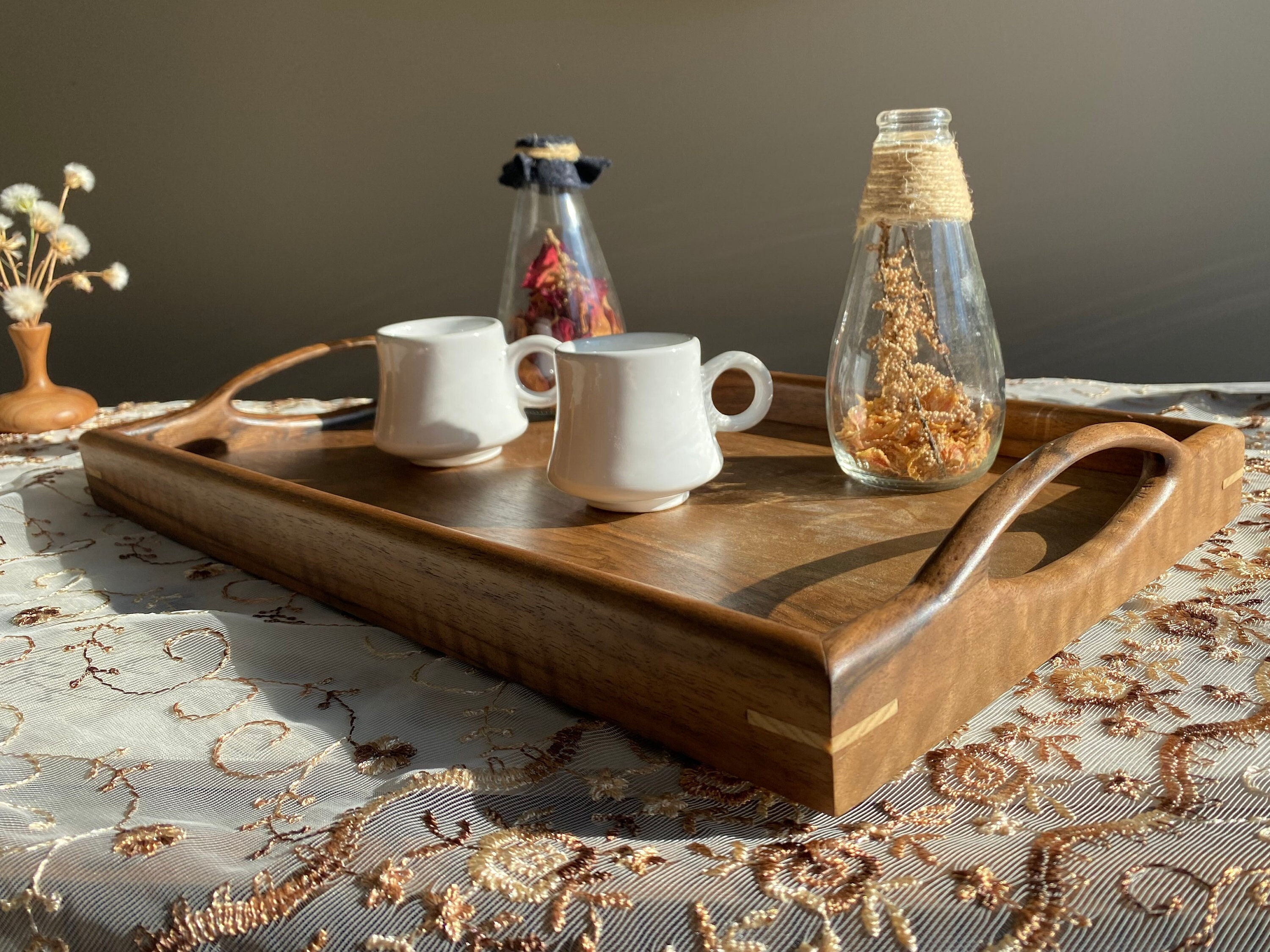 Handcrafted Unique Wooden Serving Tray, Housewarming, Kitchen Utilities ...