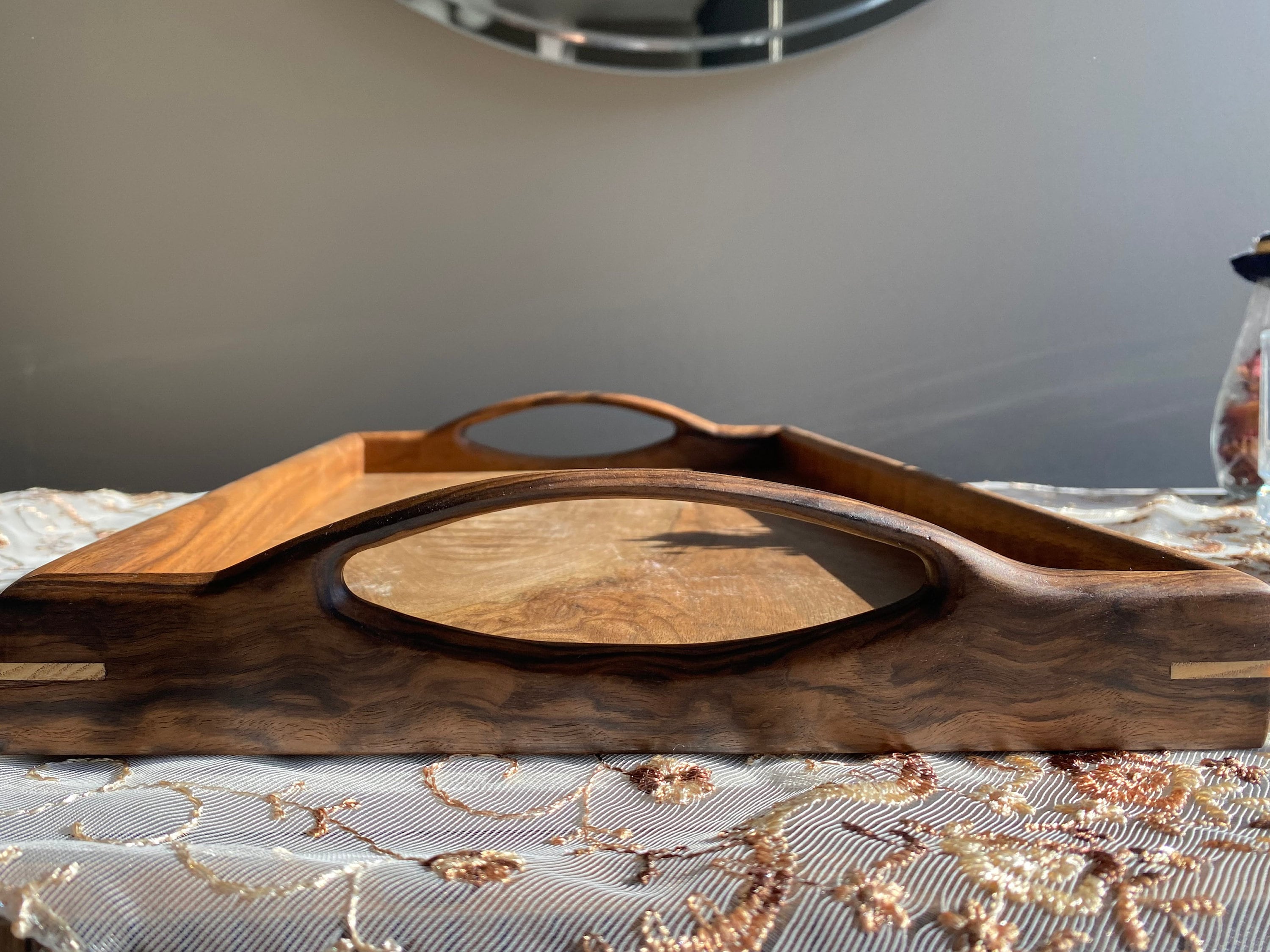 Handcrafted Walnut Serving Tray, Unique Tabletop Design - Etsy