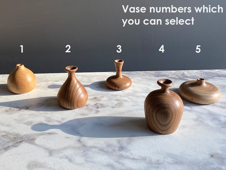 Set of 5 Unique Handcrafted Wooden Vase, Handmade Elmwood Flower Pot ...