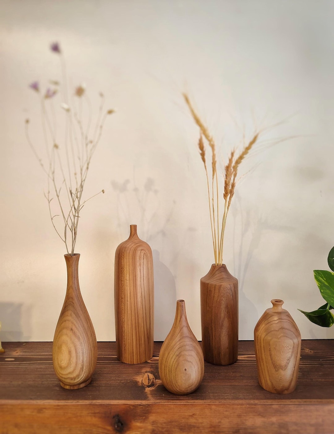 Set of 5 Unique Handcrafted Wooden Vase, Handmade Elmwood Flower Pot ...