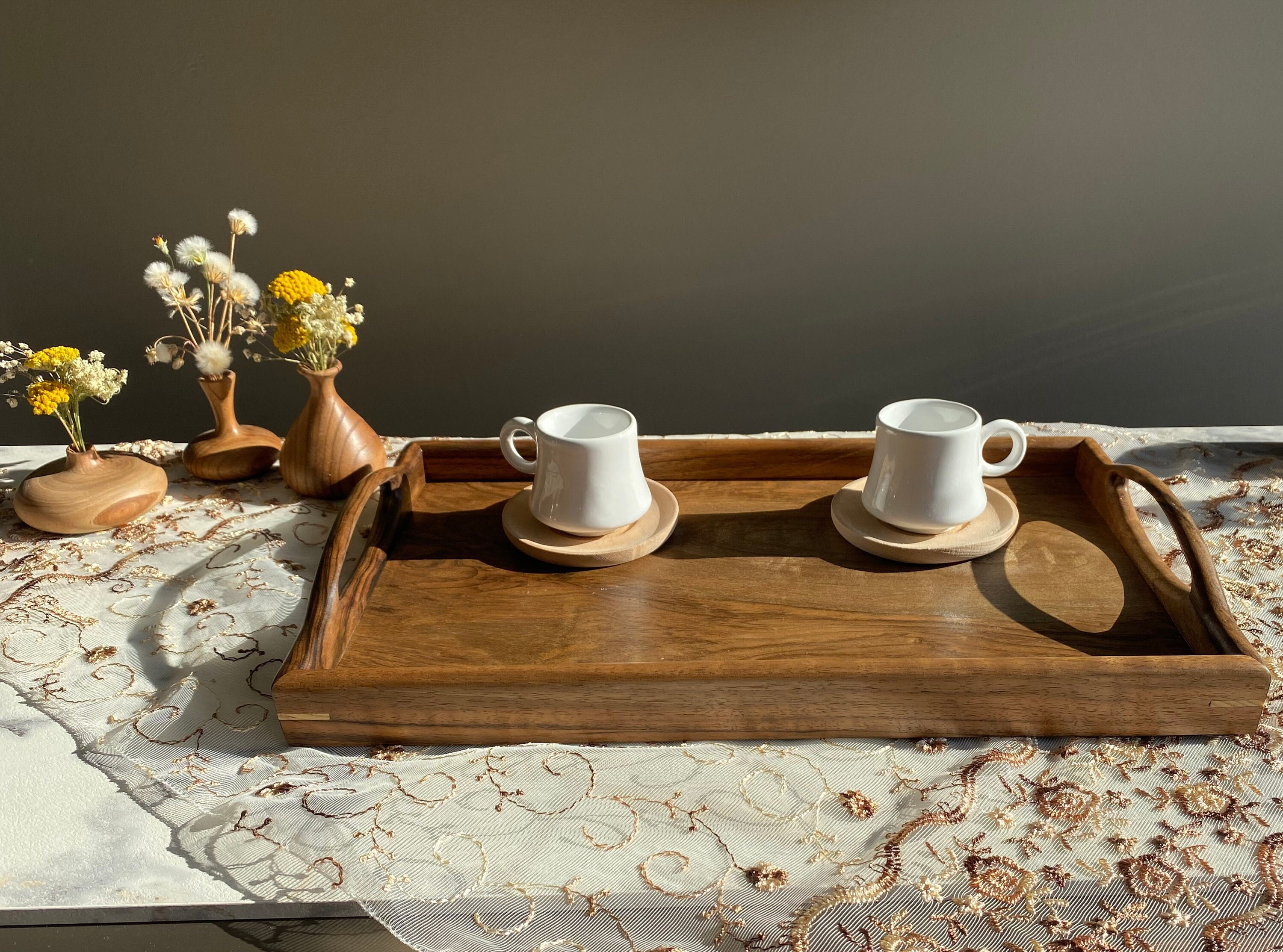 Handcrafted Walnut Serving Tray, Unique Tabletop Design - Etsy