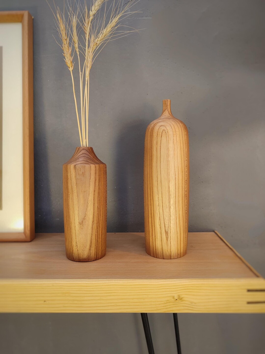 Set of 2 Unique Handcrafted Wooden Vase, Handmade Elmwood Flower Pot ...