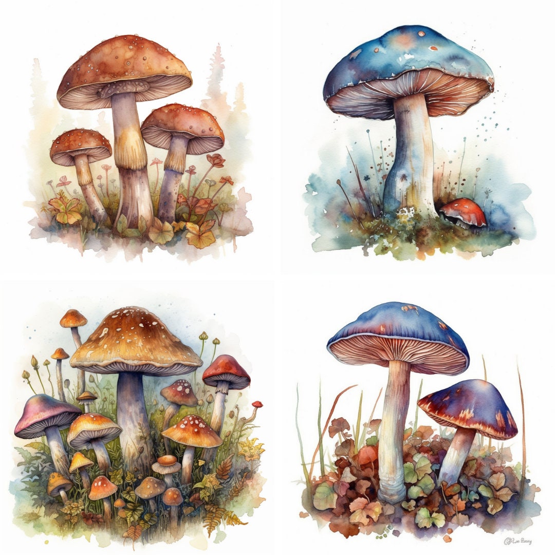 Watercolor Mushrooms Clipart - 20 Cute Forest Nature Magical Mystery ...