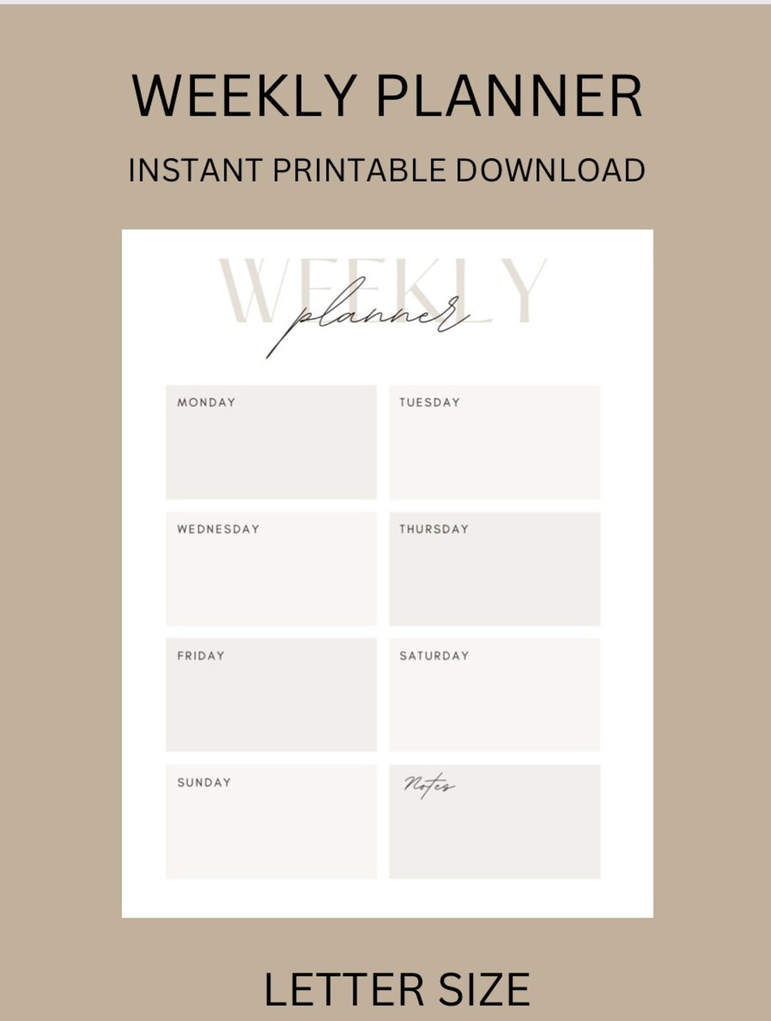 Neutral Weekly Planner L Printable Weekly Planner L Digital - Etsy