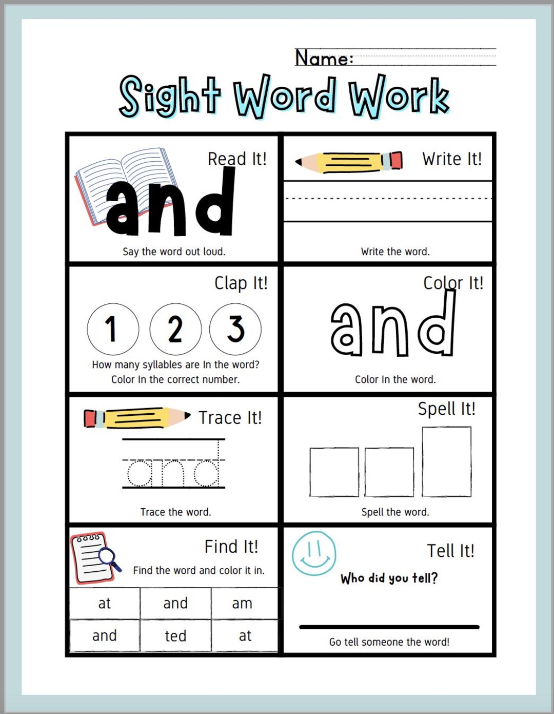 Sight Word 10 Word Learning Worksheets and Blank Pdf Form - Etsy