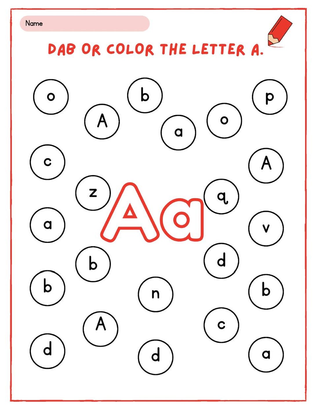 Dab the Letter Upper and Lowercase A-Z Worksheets Pdf Form - Etsy