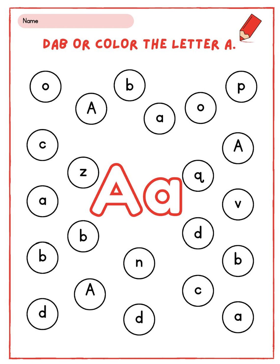 Dab the Letter Upper and Lowercase A-Z Worksheets Pdf Form - Etsy