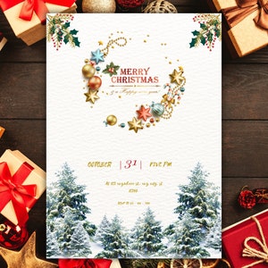 Editable Neutral Boho Christmas Party Invitation Christmas Party Invite ...