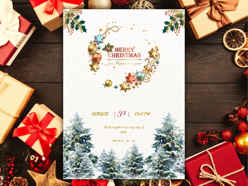 Editable Neutral Boho Christmas Party Invitation Christmas Party Invite ...