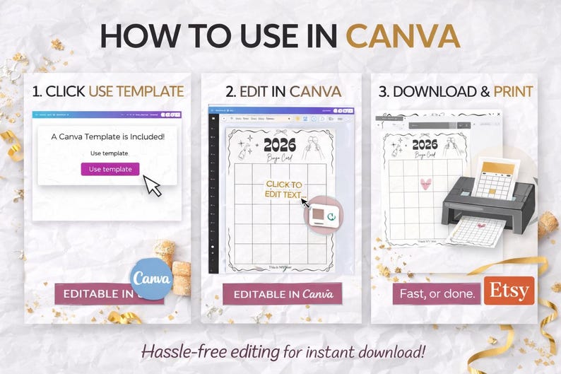 2026 New Year’s Bingo Card | Editable Canva Template | Printable New ...