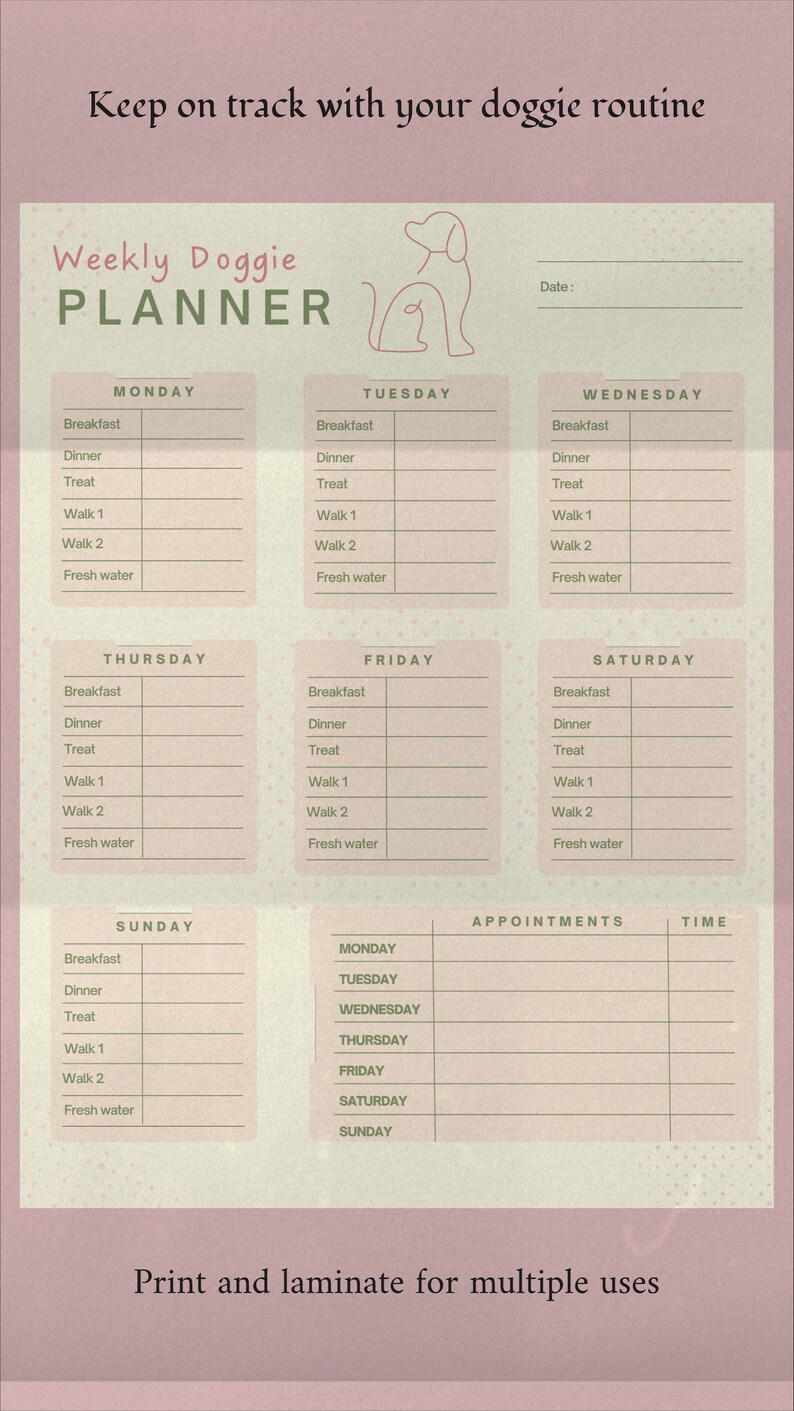 Weekly Doggie Planner - Etsy