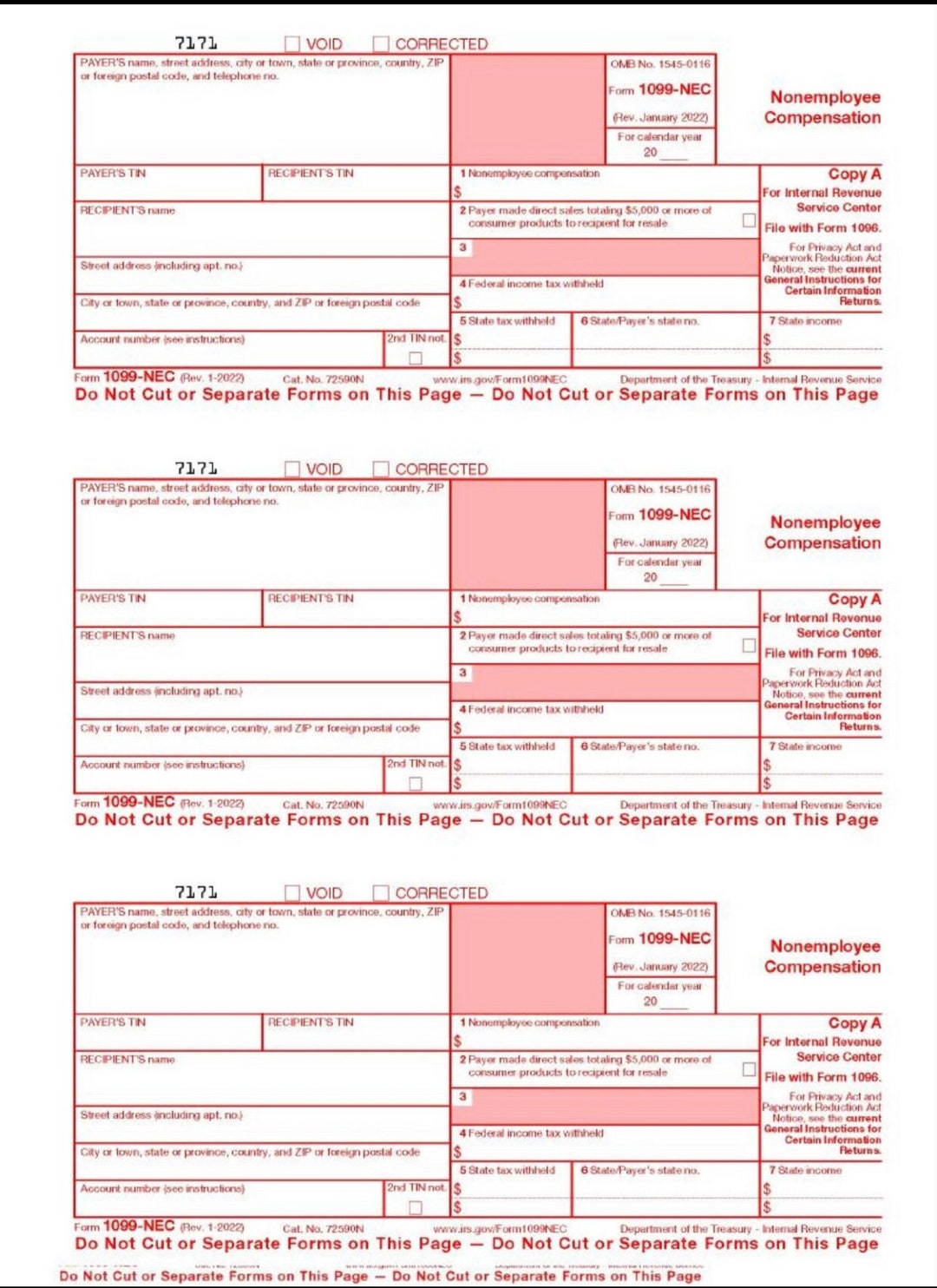 1099 NEC Fillable and Print Bonus 1096 Form - Etsy