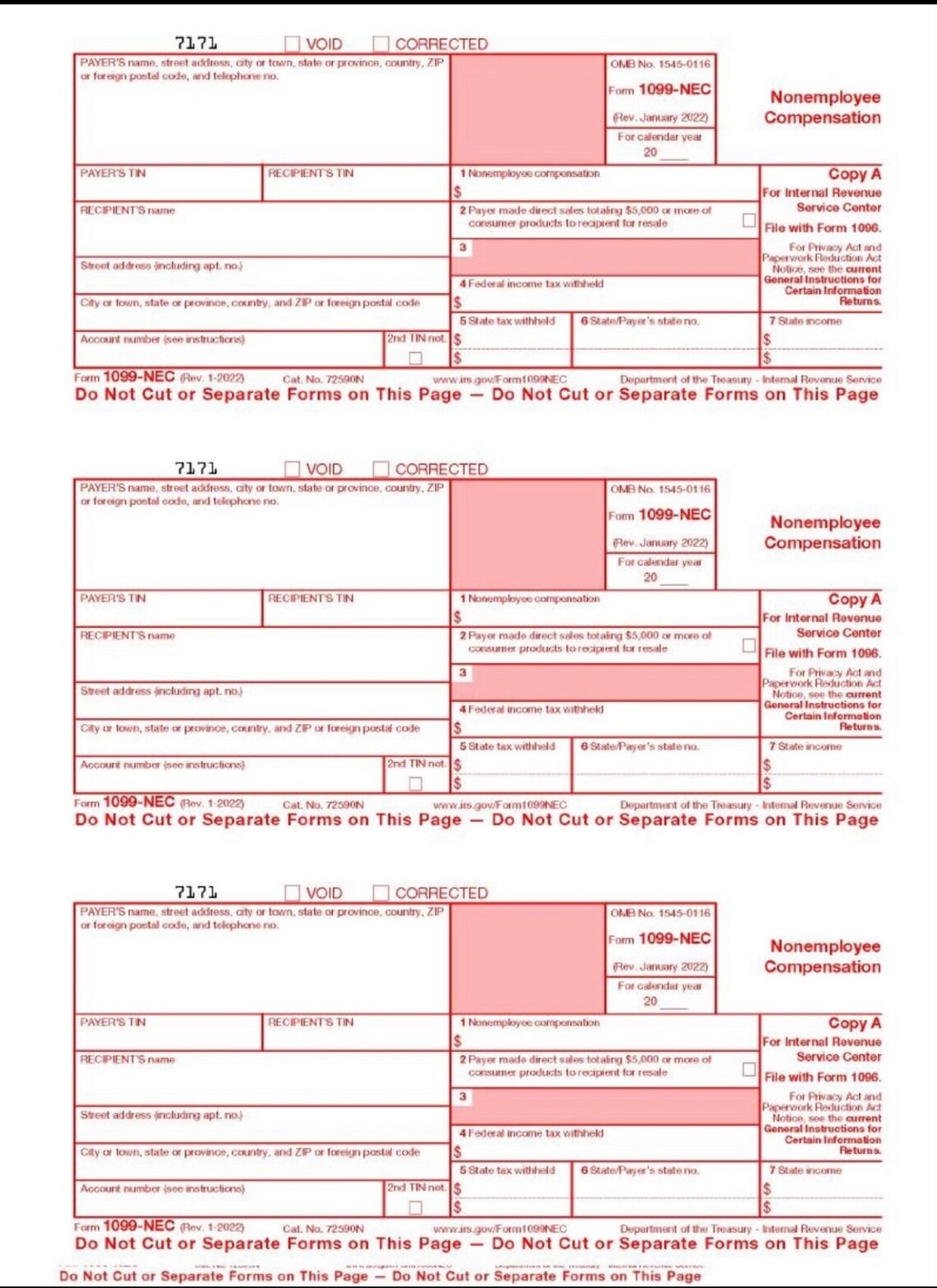 1099 NEC Fillable and Print Bonus 1096 Form - Etsy