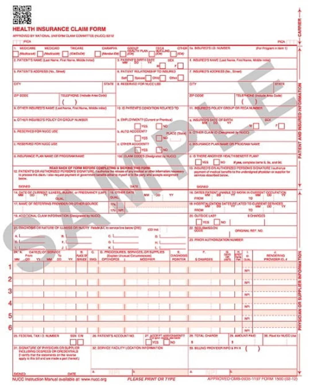 CMS 1500 Fillable and Print Form - Etsy