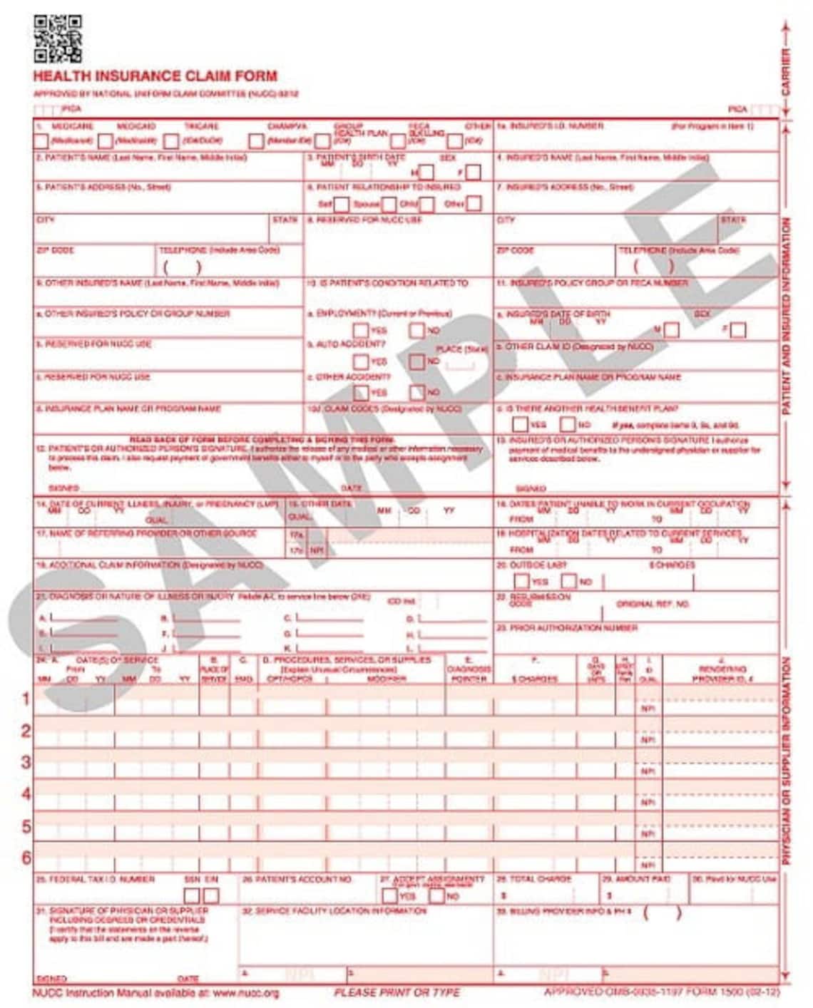 CMS 1500 Fillable and Print Form - Etsy