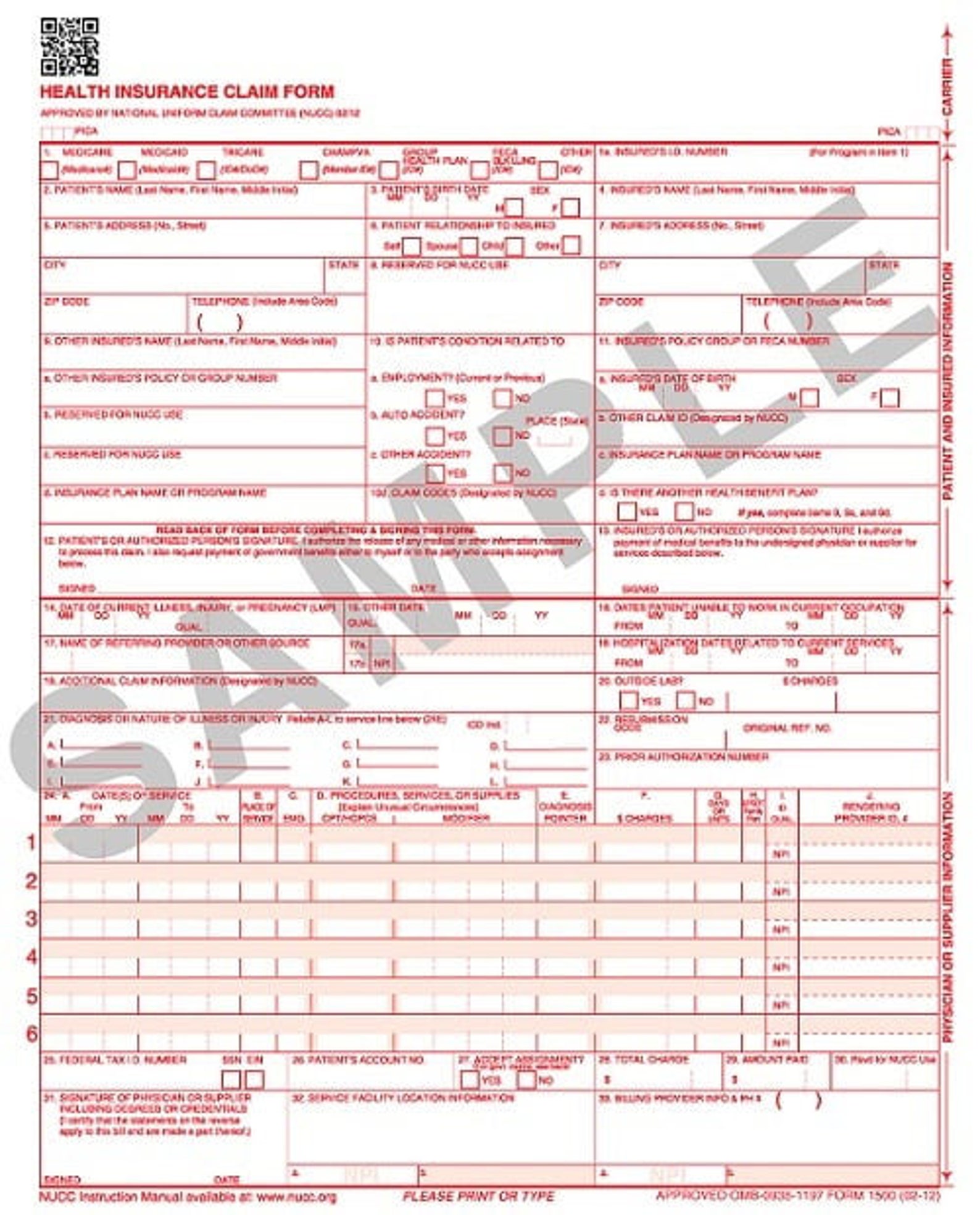CMS 1500 Fillable and Print Form - Etsy