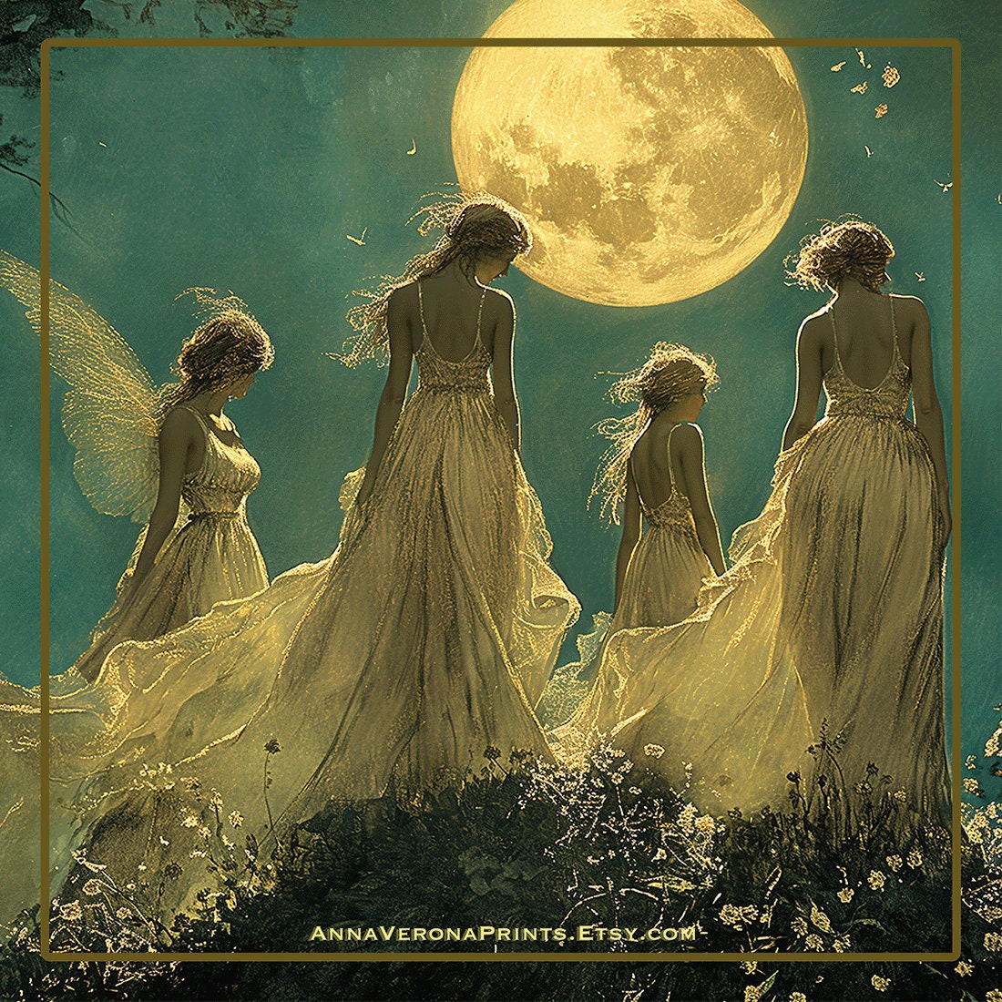 Blue Moon Enchanted Fairies Wall Art Magic Night Vintage Fairy Wonder ...