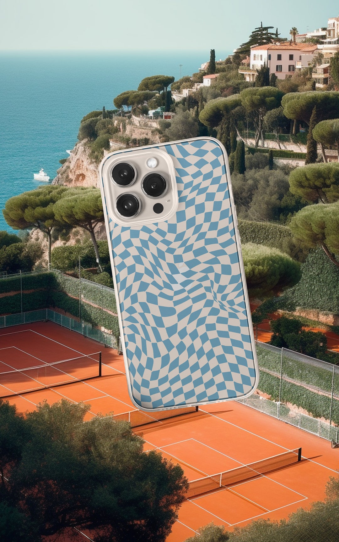 Wavy Blue Checkered Clear Transparent iPhone Case - Etsy