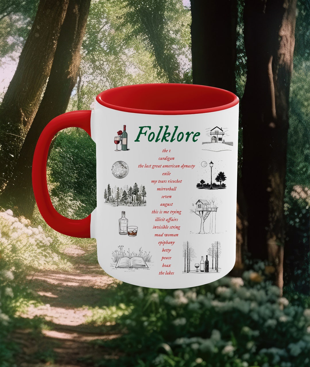 Folklore Evermore Mug: Cottagecore Red Accent Ceramic Coffee Cup - Etsy