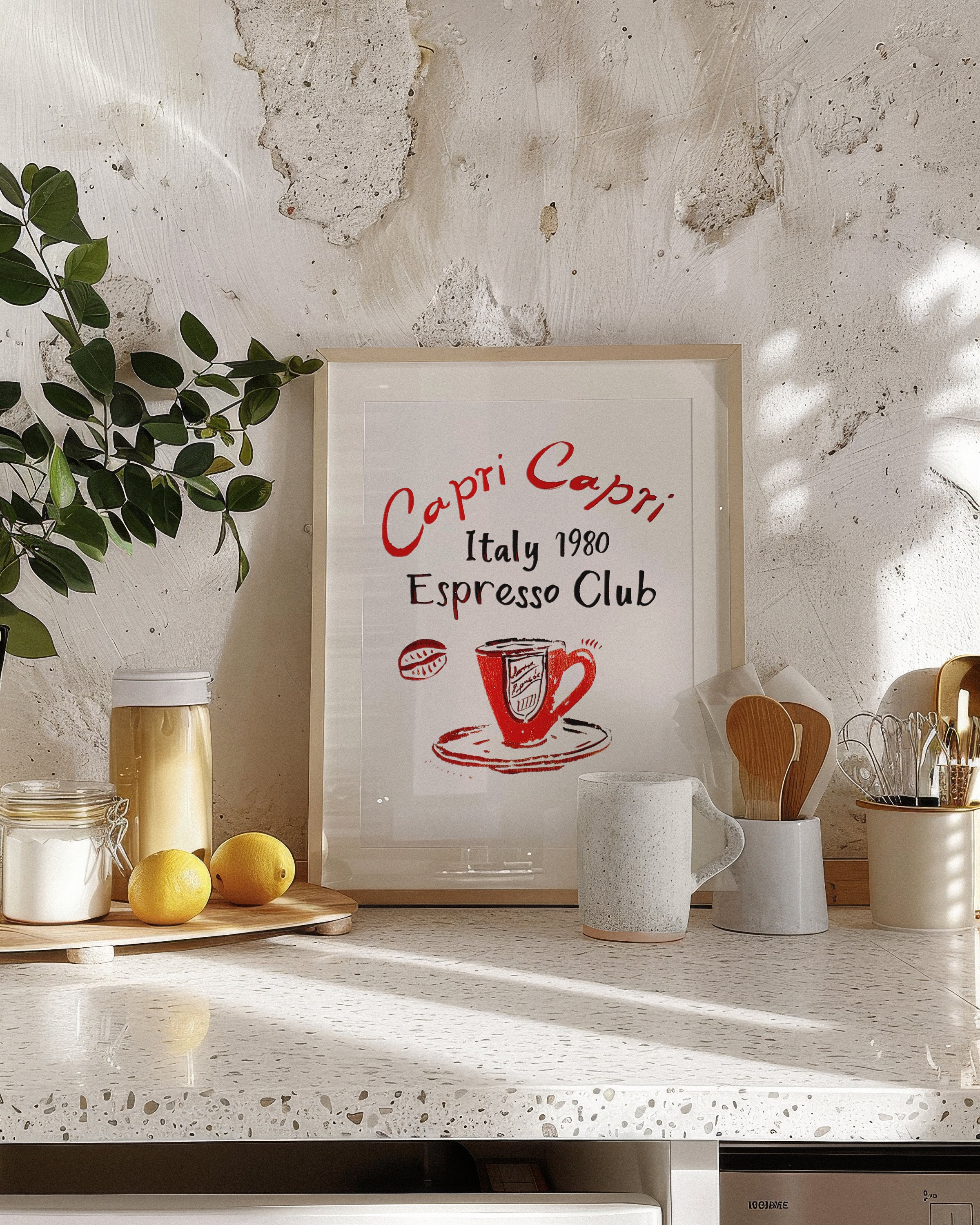 Capri Italy 1980 Espresso Club Art Print, Hand-drawn Coffee Poster ...