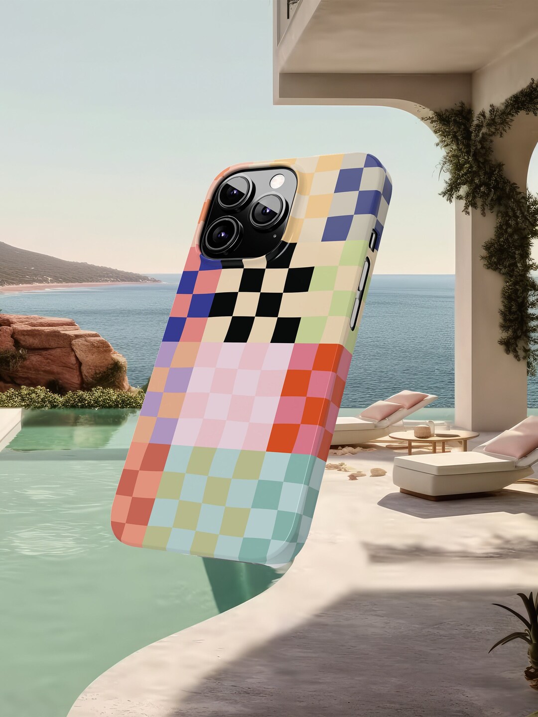 Rainbow Check Pattern iPhone Case, Trendy Abstract Checkerboard Design ...