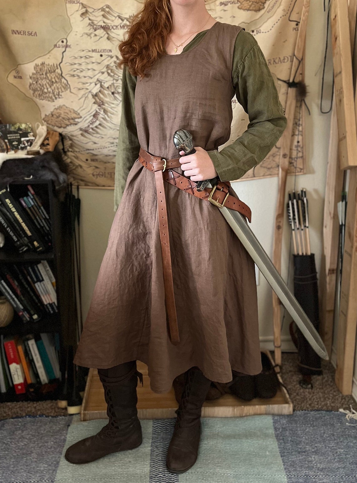 Linen Dress, Sleeveless, Medieval Simple Overdress, Handmade, LARP ...