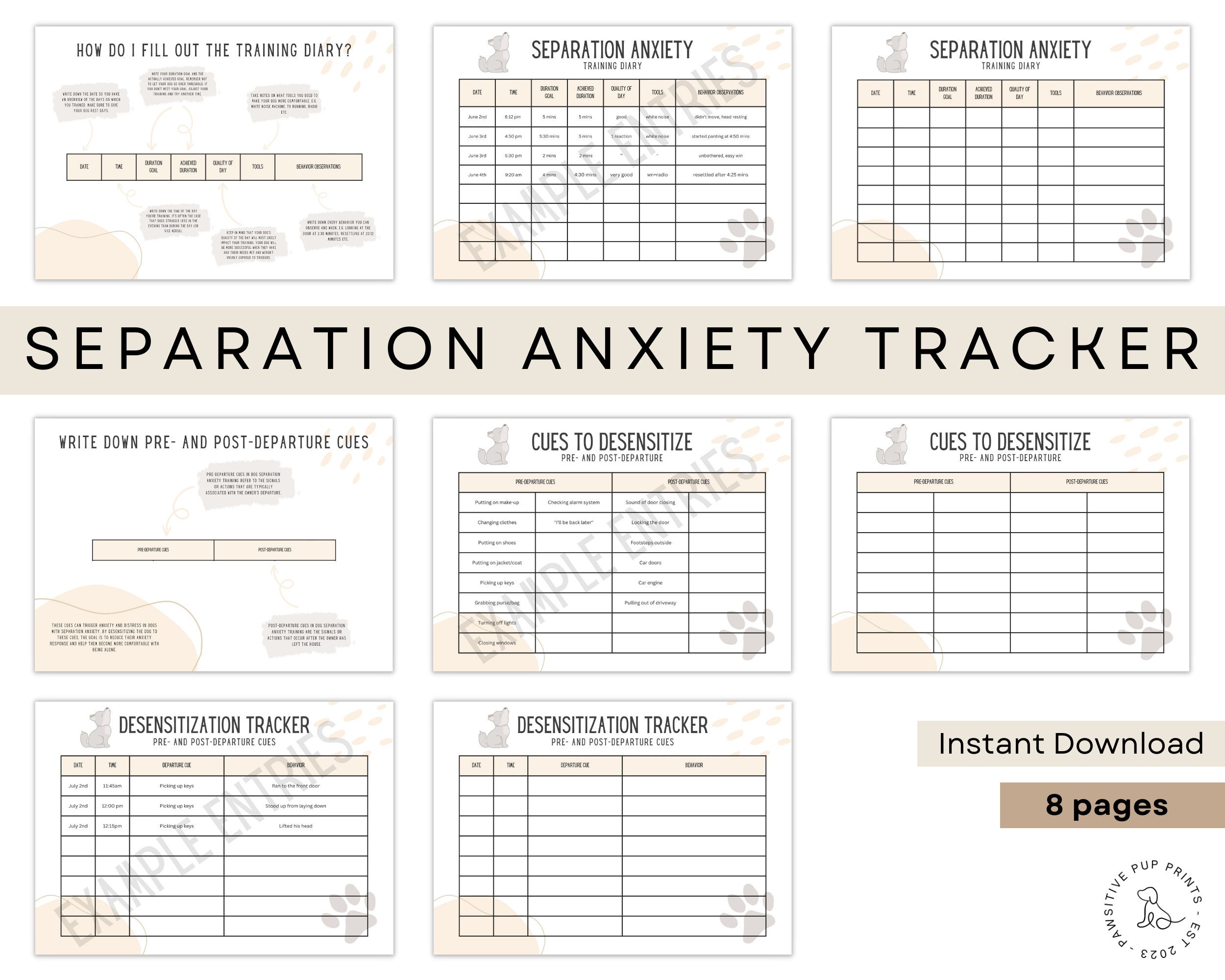 DOG SEPARATION ANXIETY Training Diary | Workout Tracker Journal | Track Absences and Cue ...