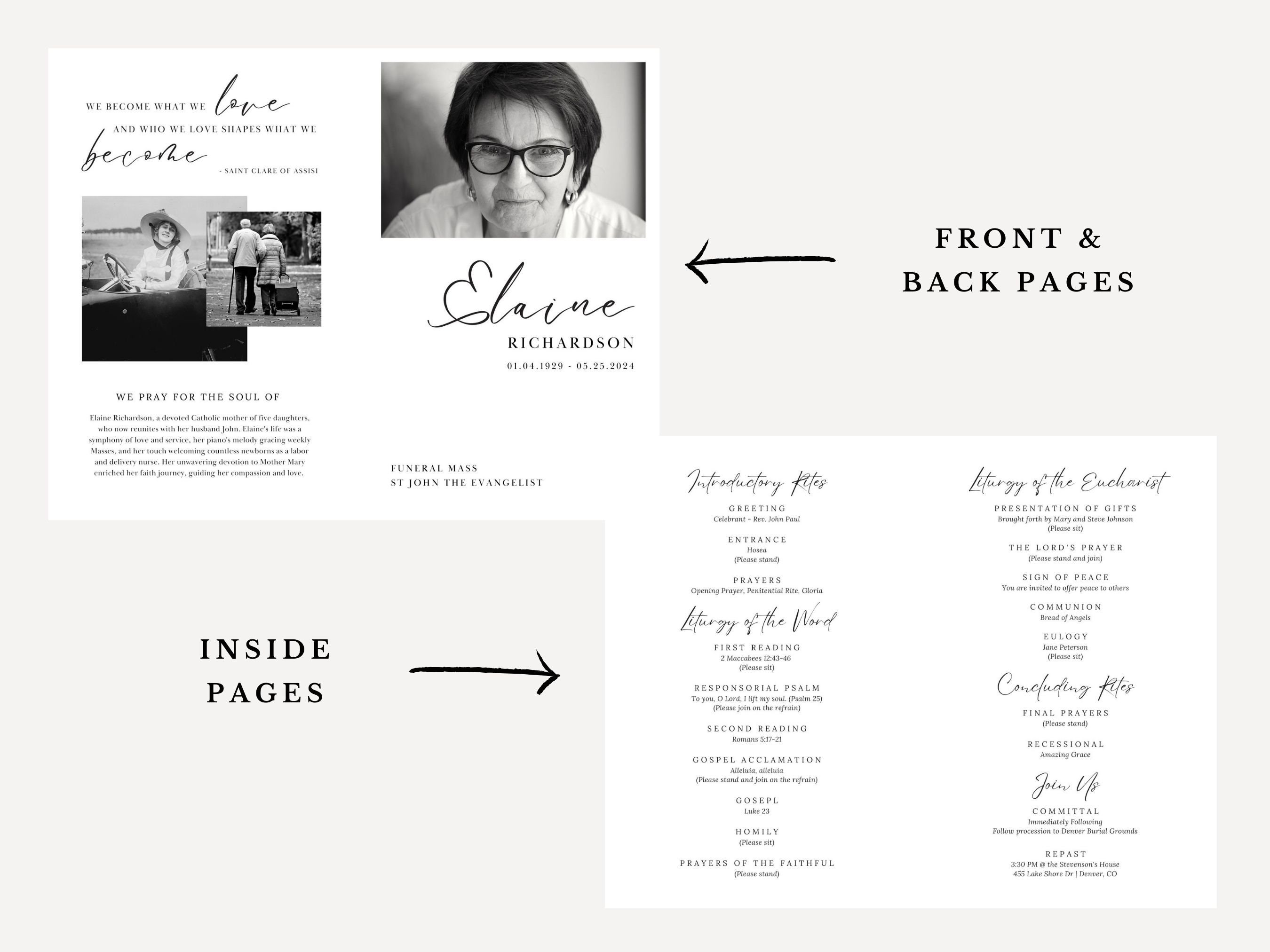 Catholic Funeral Program Catholic Celebration of Life Liturgy Memorial ...