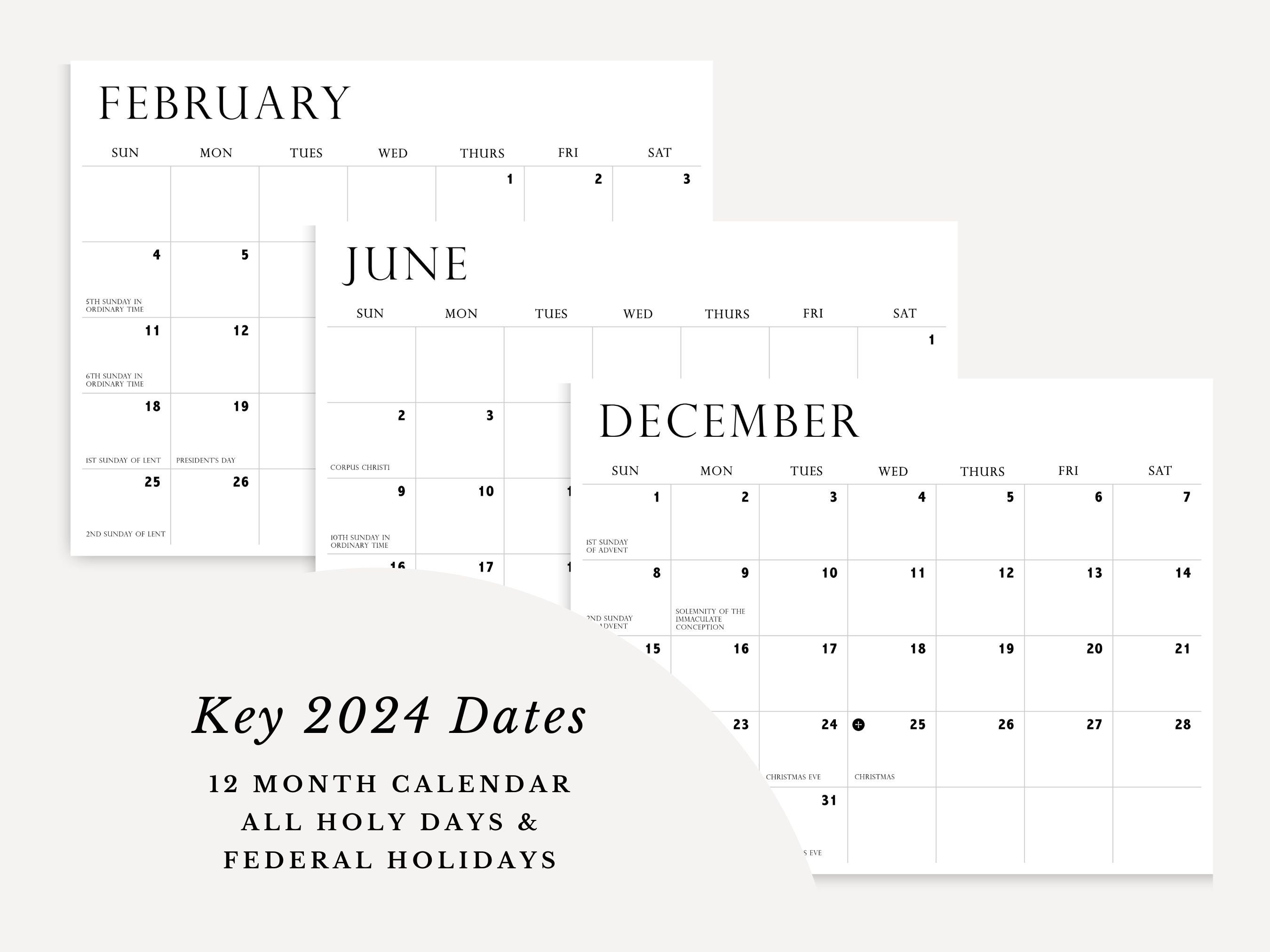 2024 Catholic Liturgical Calendar, Printable Calendar With Holy Days of ...