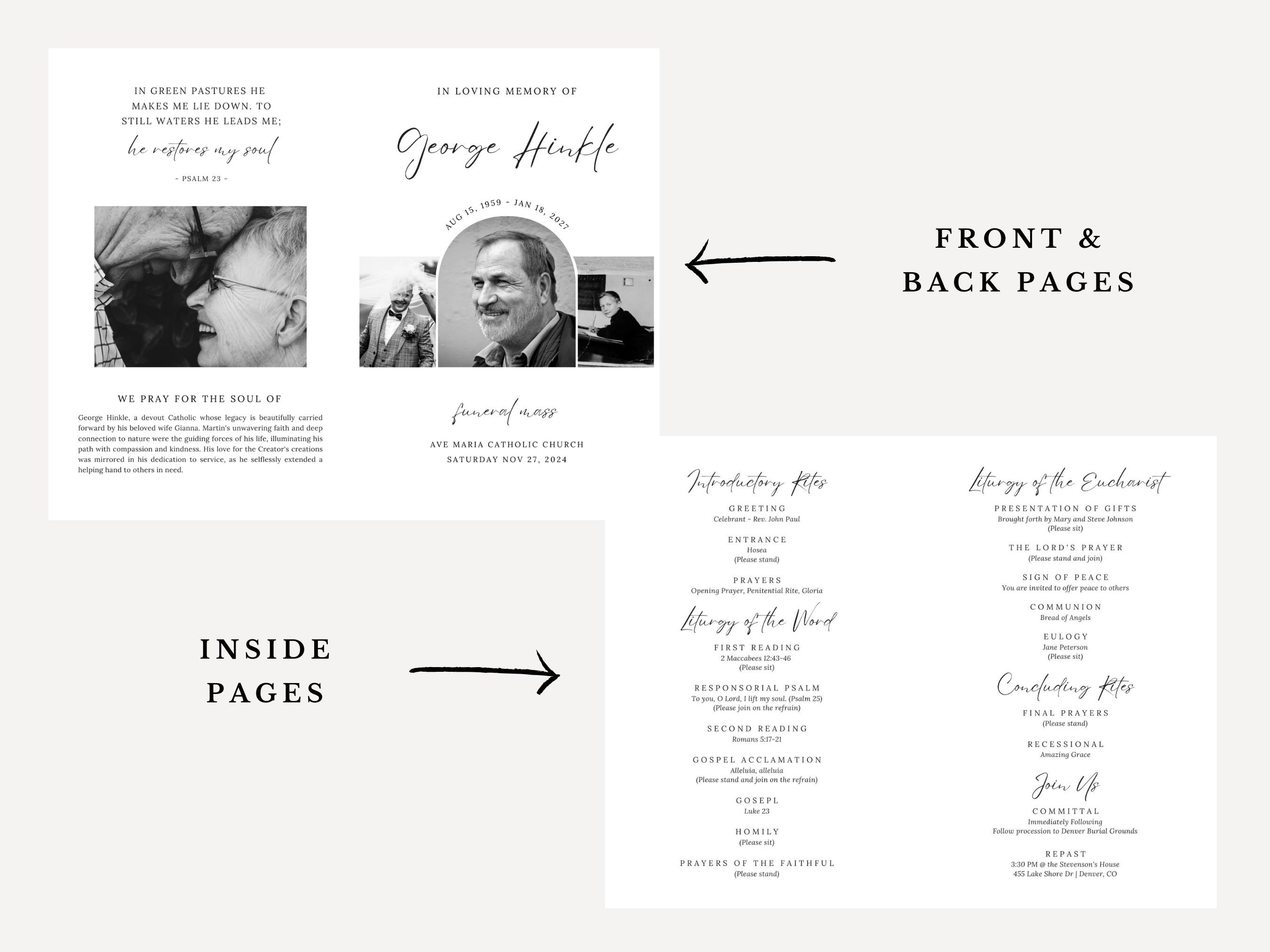 Catholic Funeral Mass Bifold Program Celebration of Life Liturgy for ...