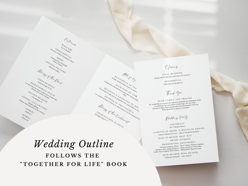 Elegant Leaf Catholic Wedding Program Bifold Template (digital Download ...