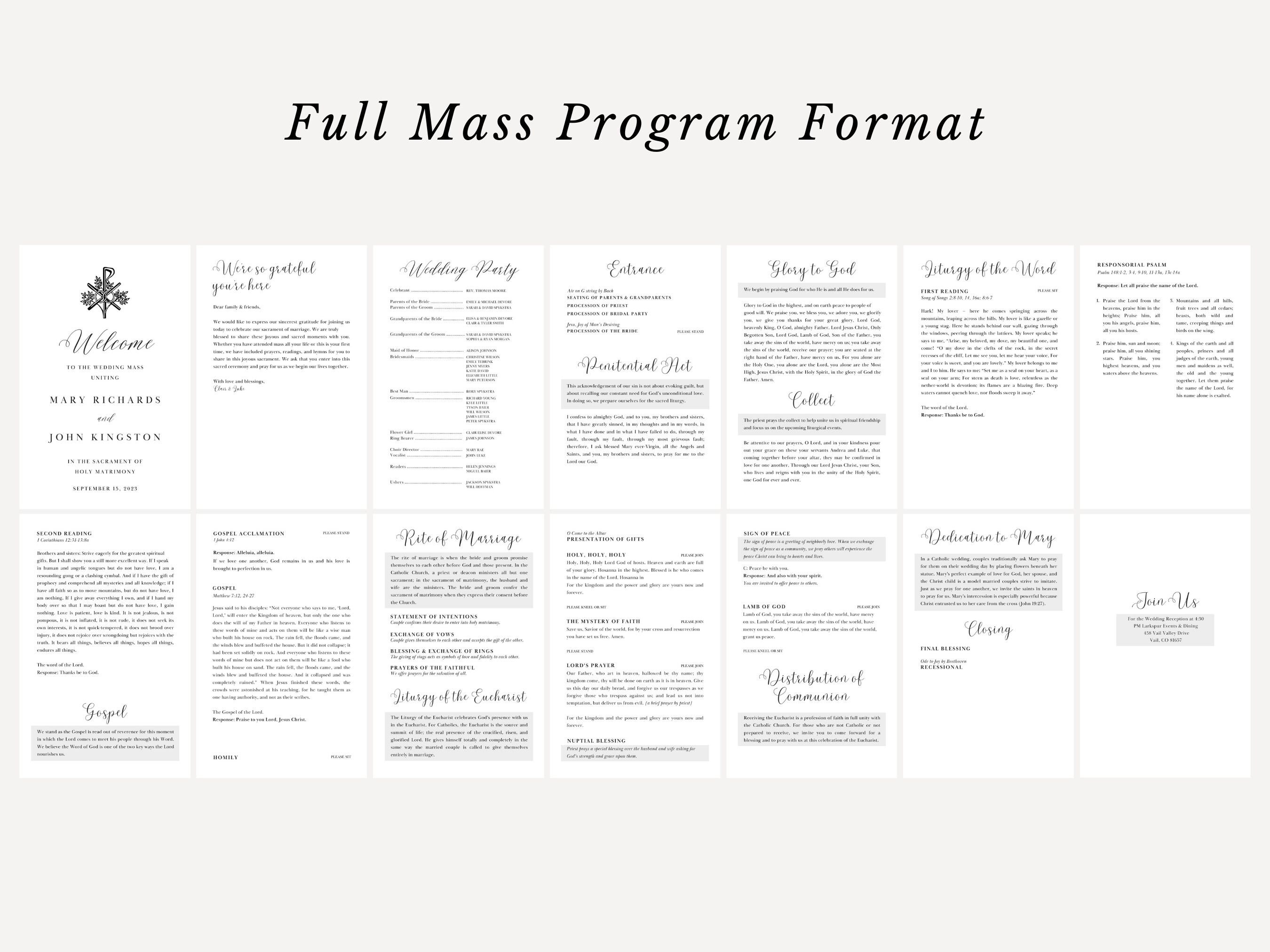 Custom Catholic Mass Program for Catholic Wedding Catholic Funeral ...