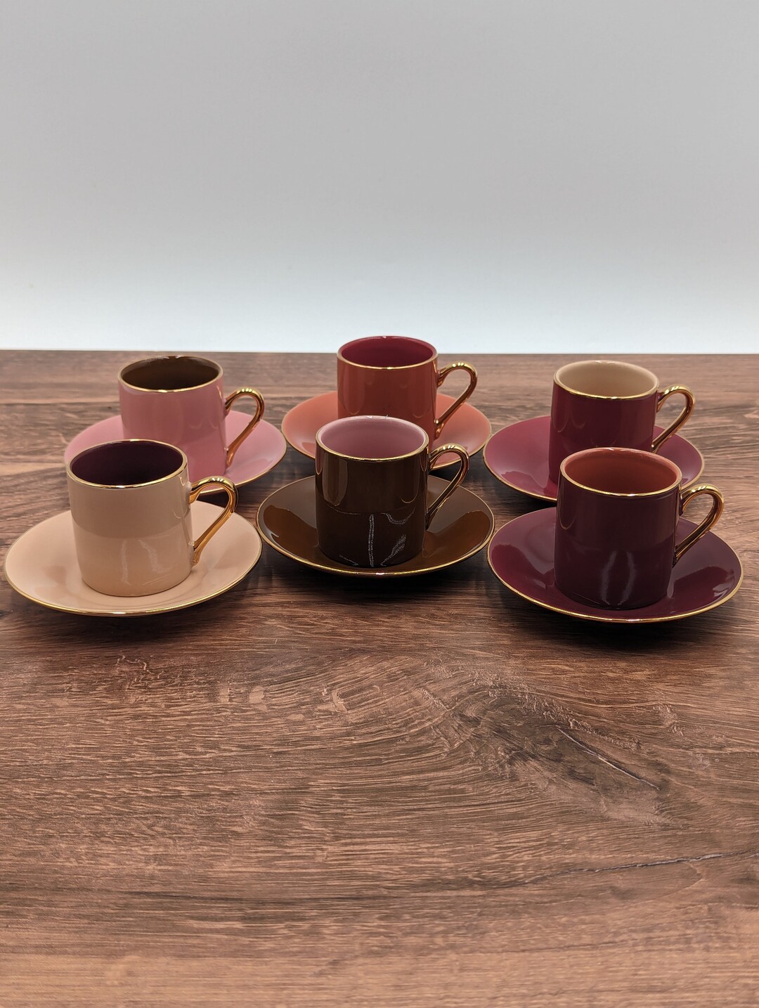 Vintage Classic Coffee & Tea Set of 6 Cups Brown to Pink Espresso Cups ...
